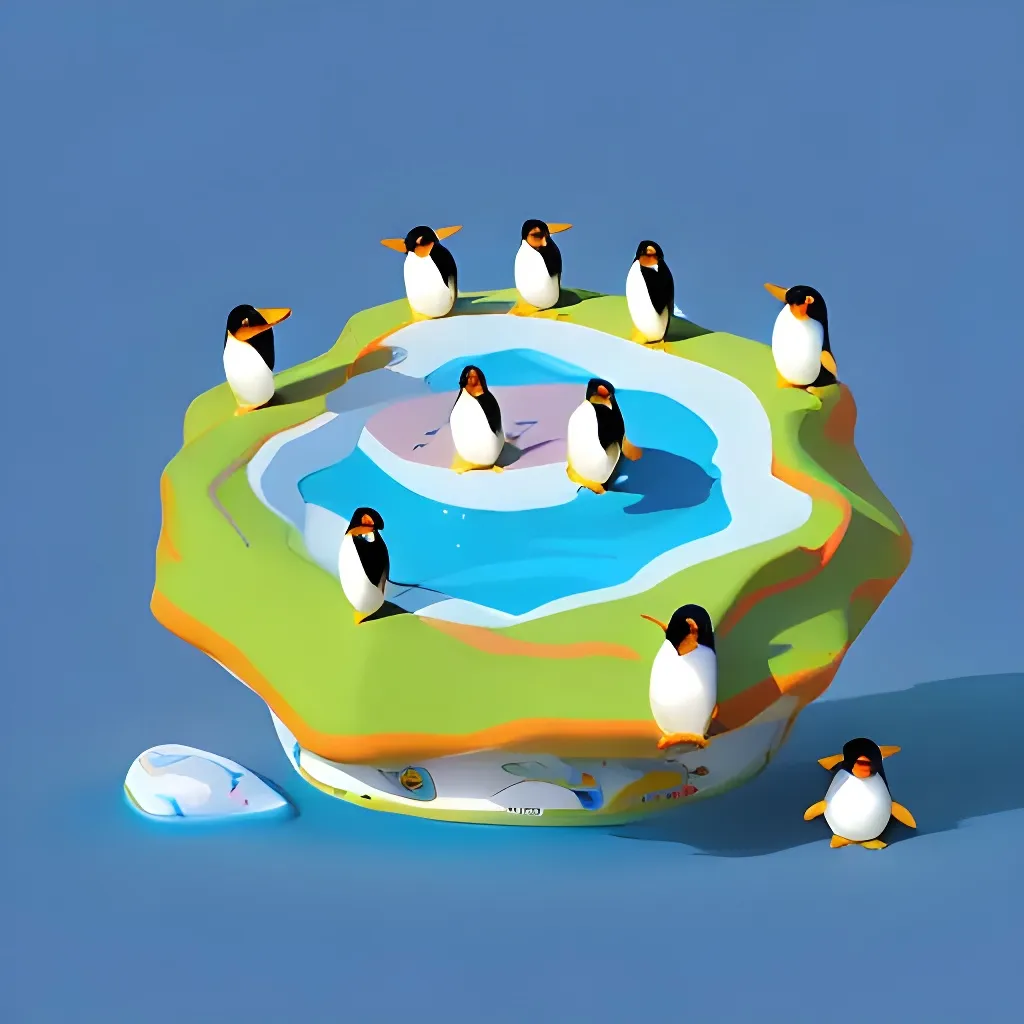 100mm photo of isometric floating island of penguins... | OpenArt