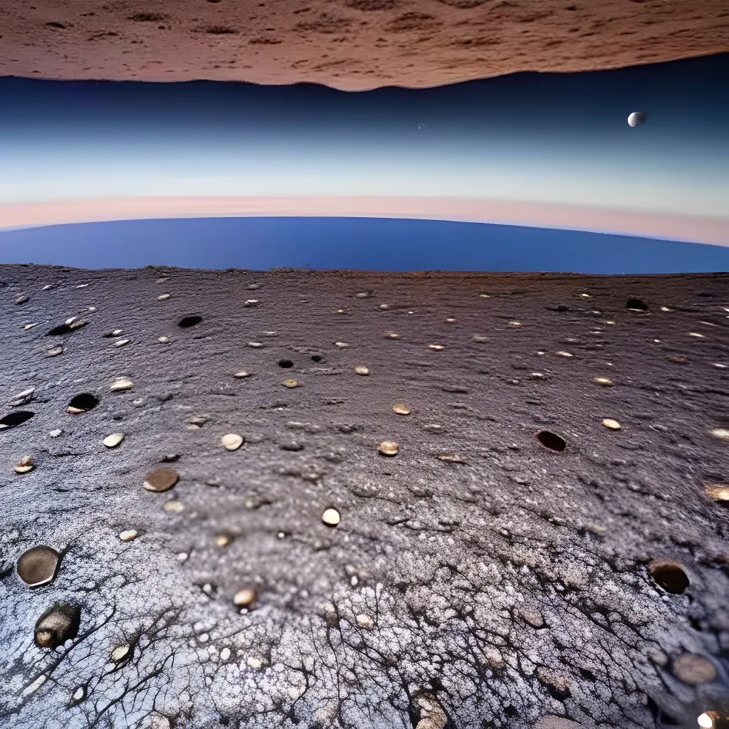 Foreground below the horizon is a moonscape. Craters... | OpenArt