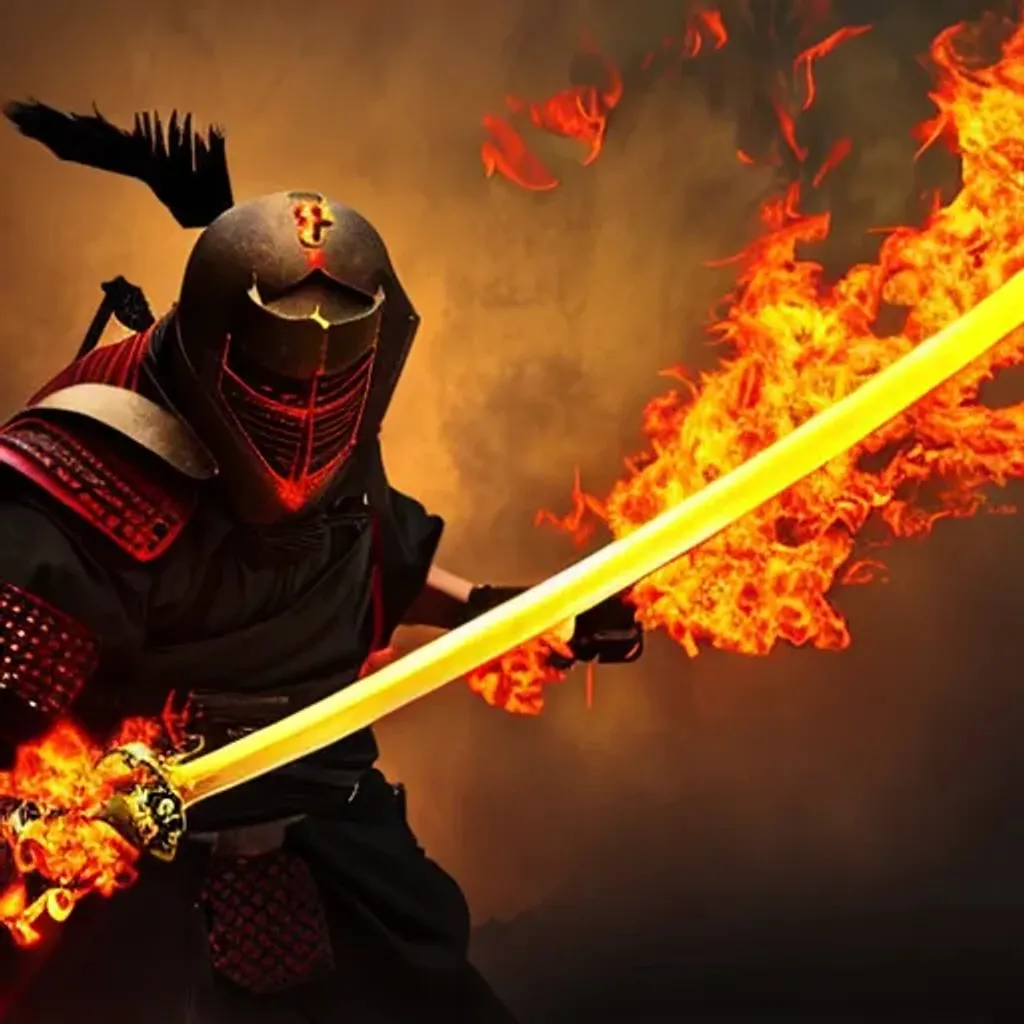 samurai on fire sword | OpenArt
