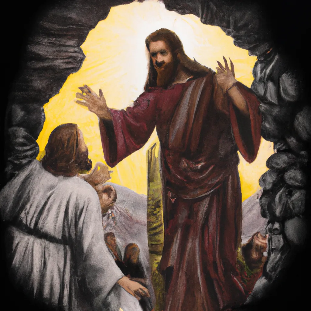 Jesus calling to the resurrected, Lazarus who stands... | OpenArt