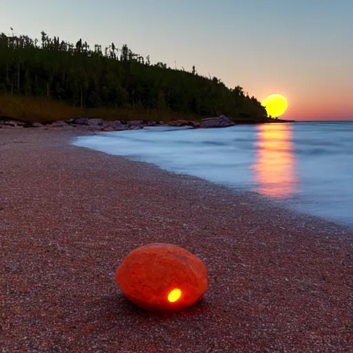 a yooperlite sodalite rock glowing bright orange on...