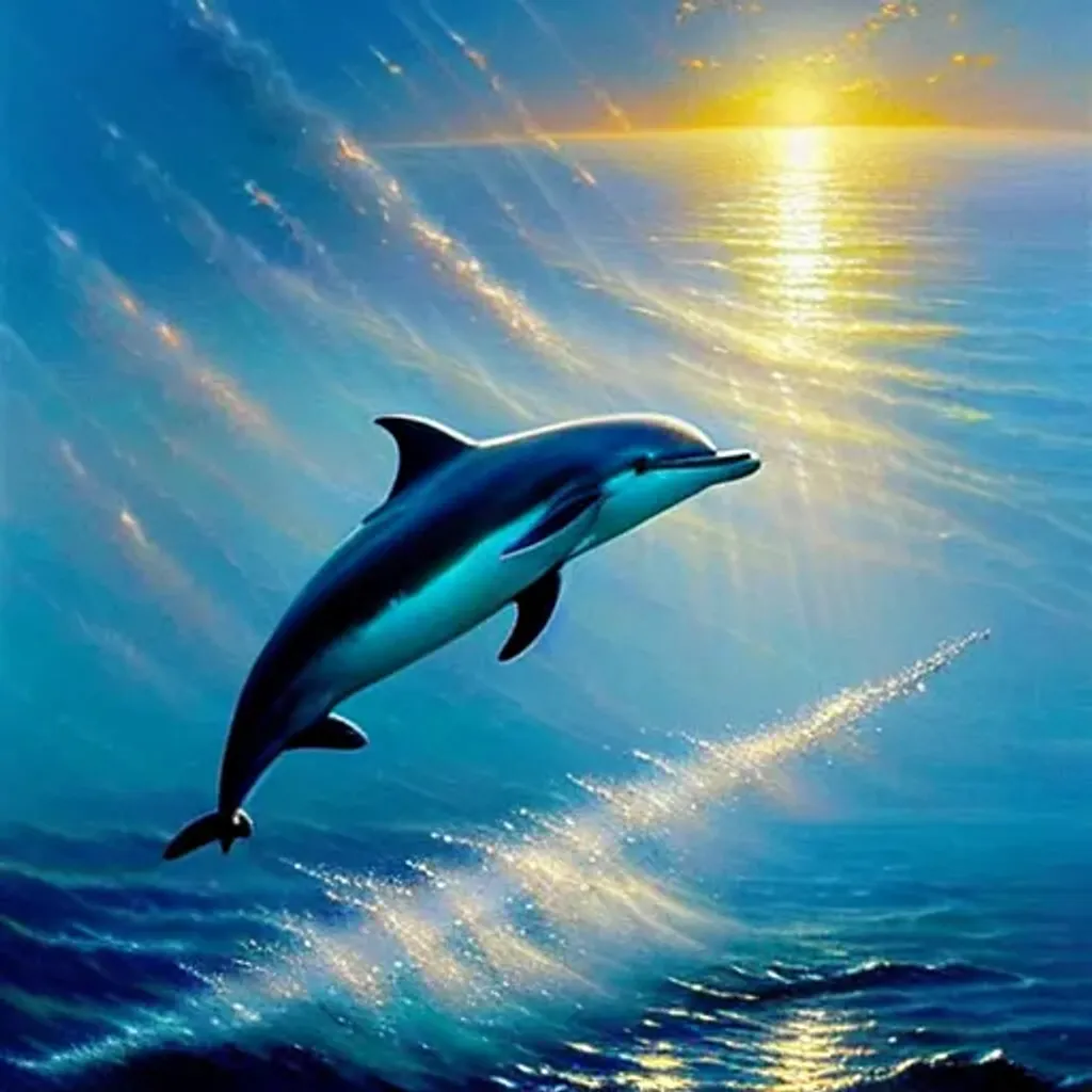 A dolphin standing on its tail, Hawaiian garland rou... | OpenArt