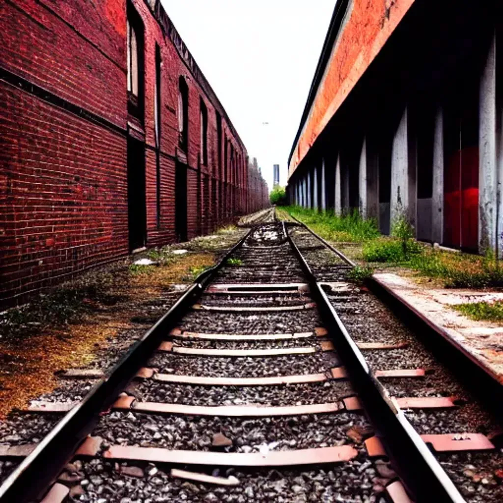 abandoned railway in city alley, concrete ground wit... | OpenArt