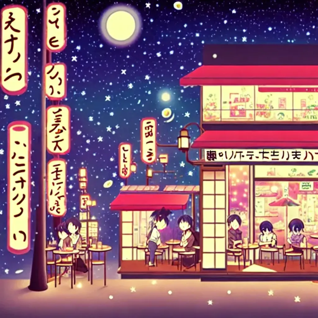 Cozy lofi cafe background night scene | OpenArt