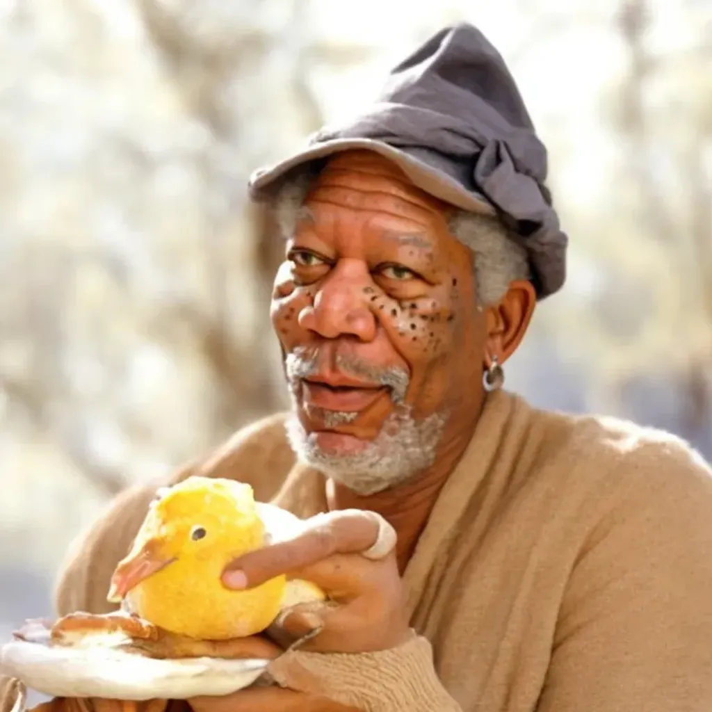 Morgan Freeman Holding a Fat Duck, gay, Realism, 4K,... | OpenArt