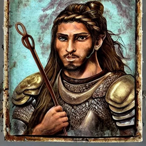 ancient fresco, portrait of a fantasy dwaven man, br... | OpenArt