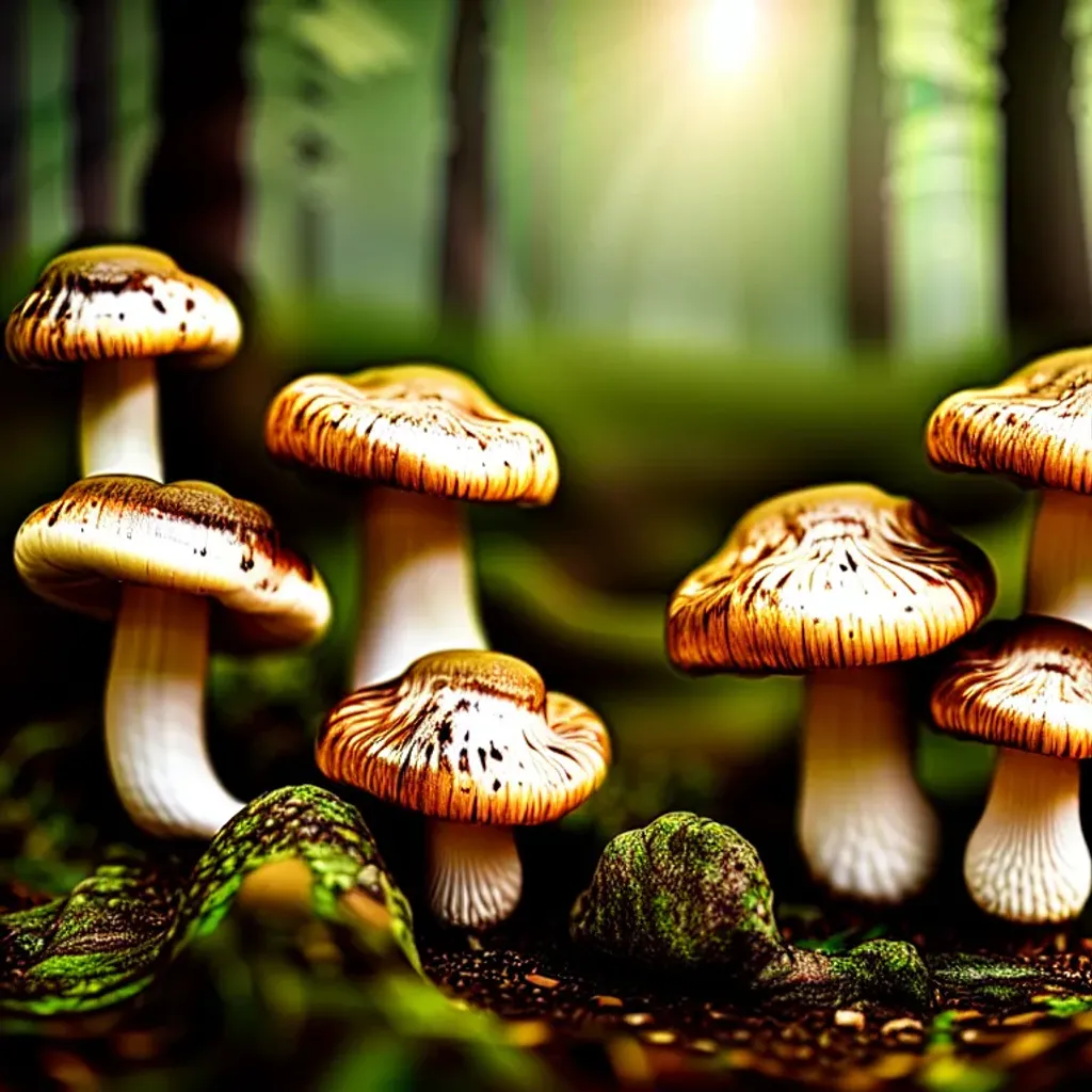 Photo of mushrooms in the forest, natural light, sof... | OpenArt
