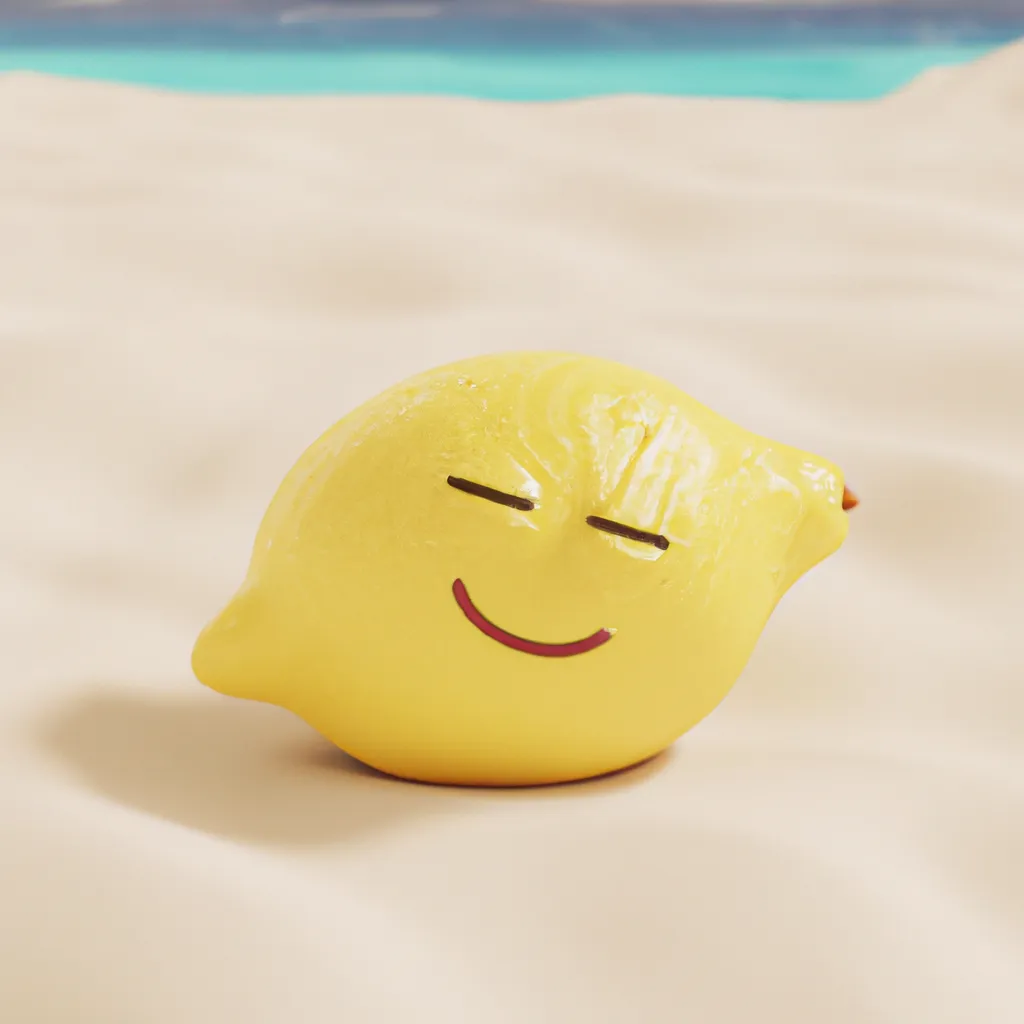 realistic 3d render of lemon laying in sand with ver... | OpenArt