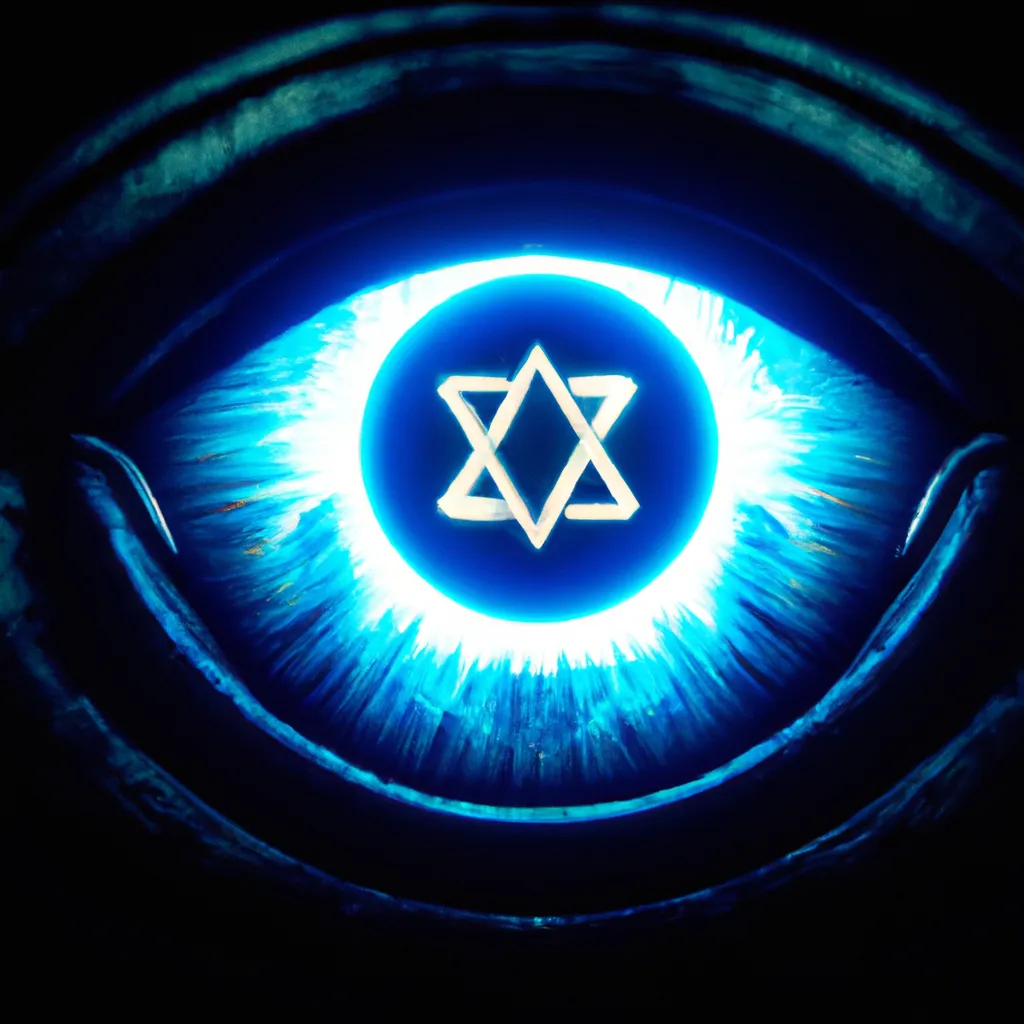 one eye inside of a pentagram, blue glowing, backgro... | OpenArt