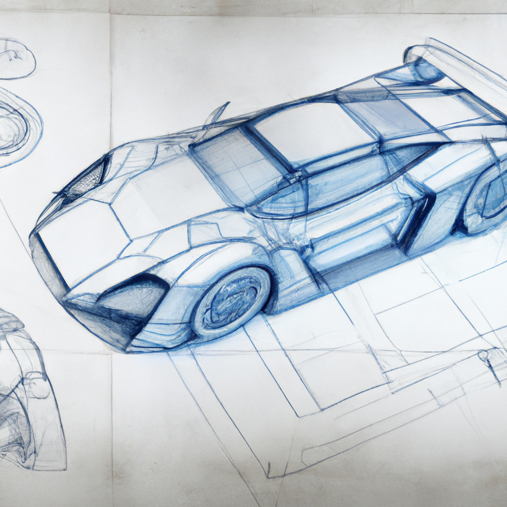 blueprint of Sketch of a concept car hyper realistic...