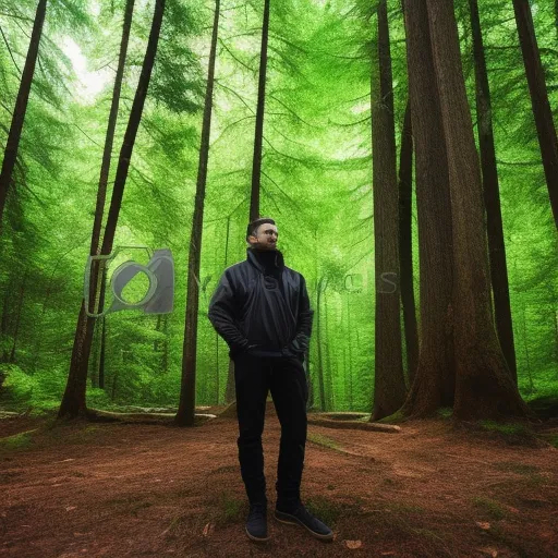 a Man standing in forest with an psychedelic abst... | OpenArt