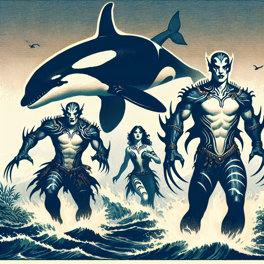 primal huntress of the sea, muscular, perfect female...