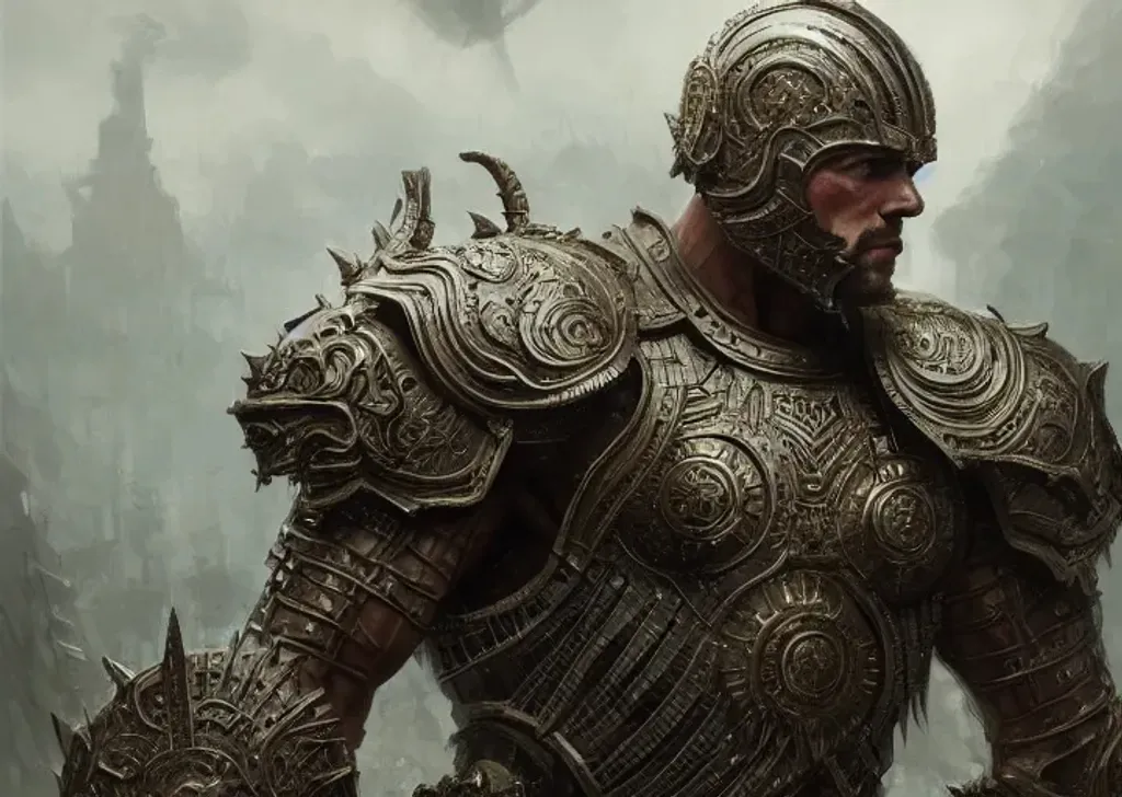 Portrait of male warior in light armor with intricat... | OpenArt