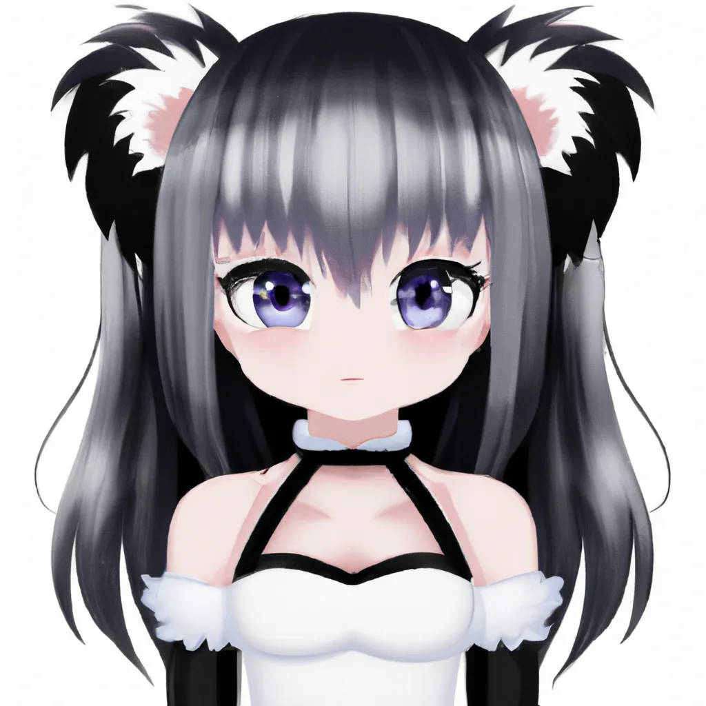 anime girl, black and white hair, skunk ears, fluffy... | OpenArt