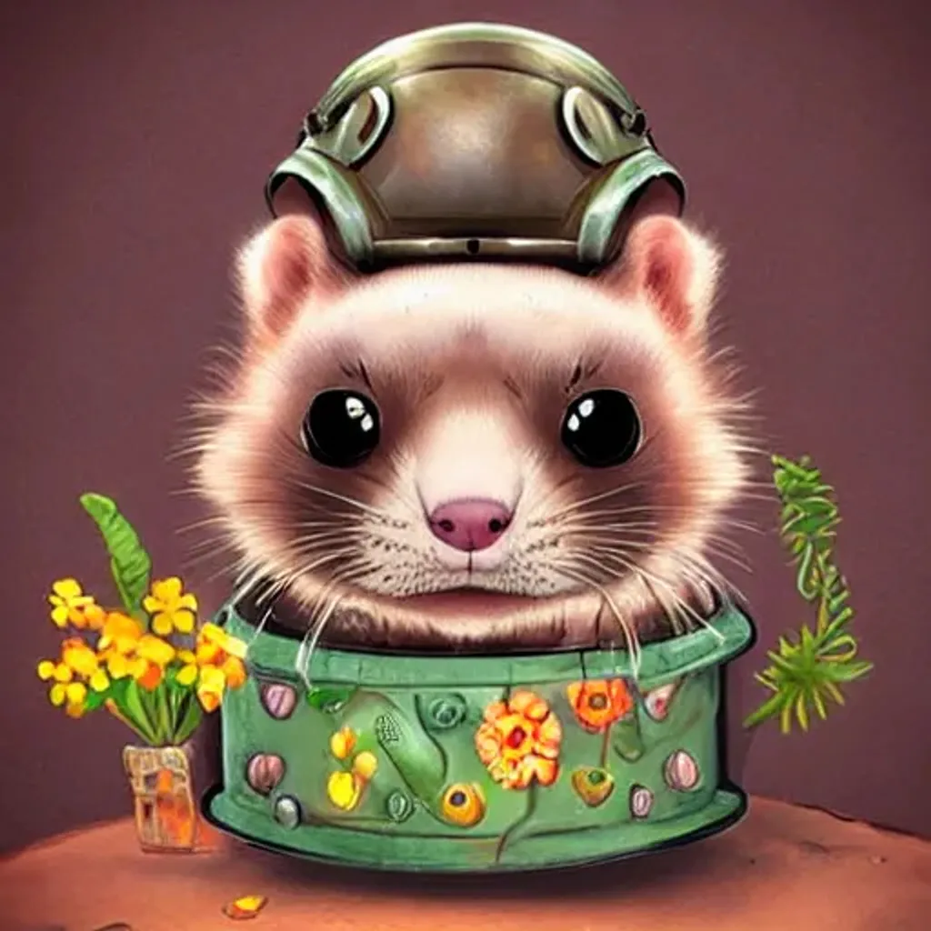Cute and happy ferret with mining helmet decorated w... | OpenArt