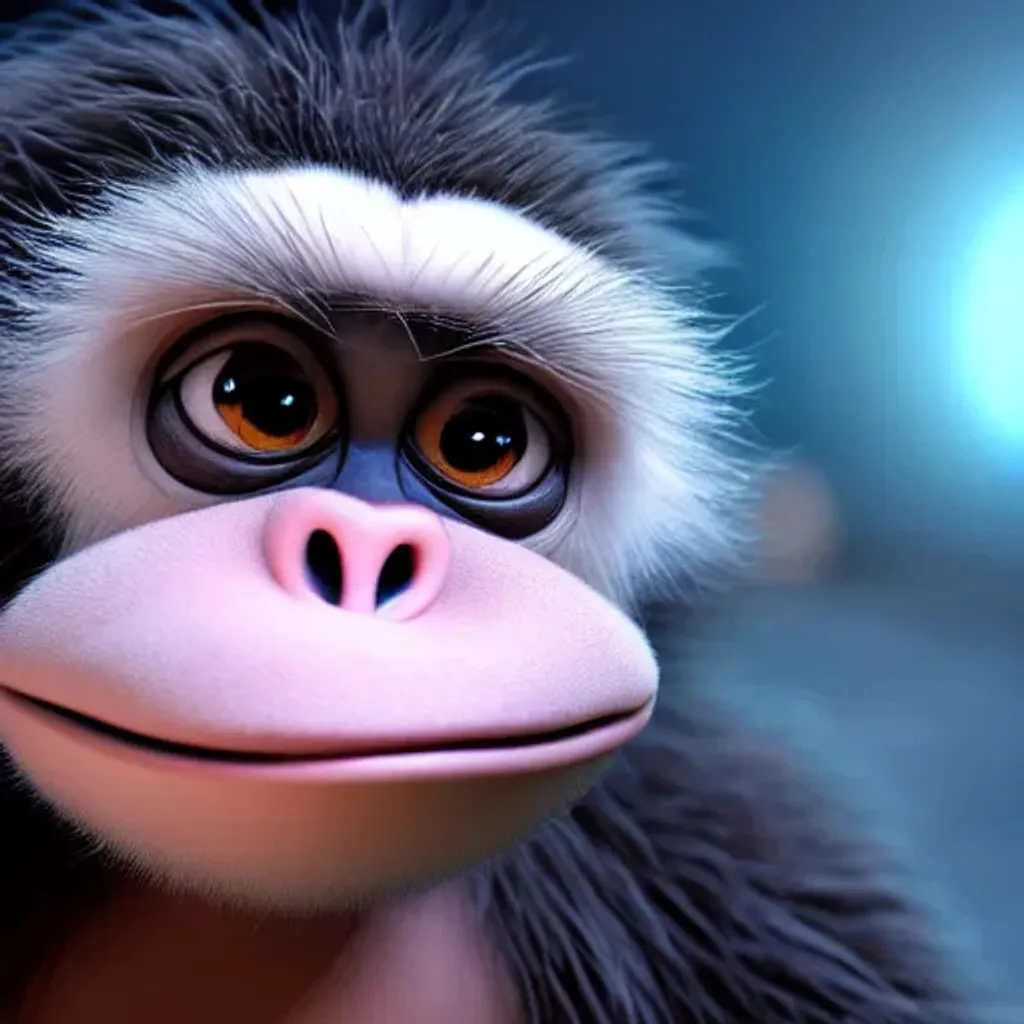 3d fluffy monke, closeup cute and adorable, cute big...