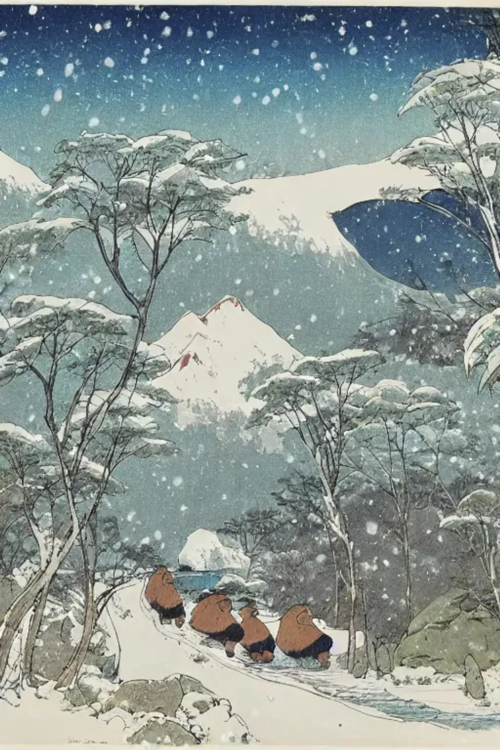 Scene from studio ghibli film of capybaras in hot sp... | OpenArt