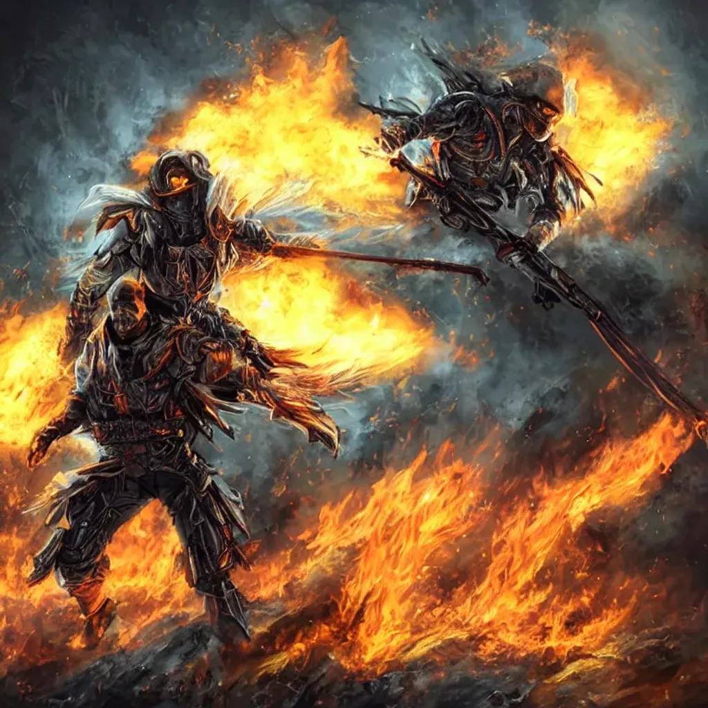 Ghost warrior on fire falling from the sky