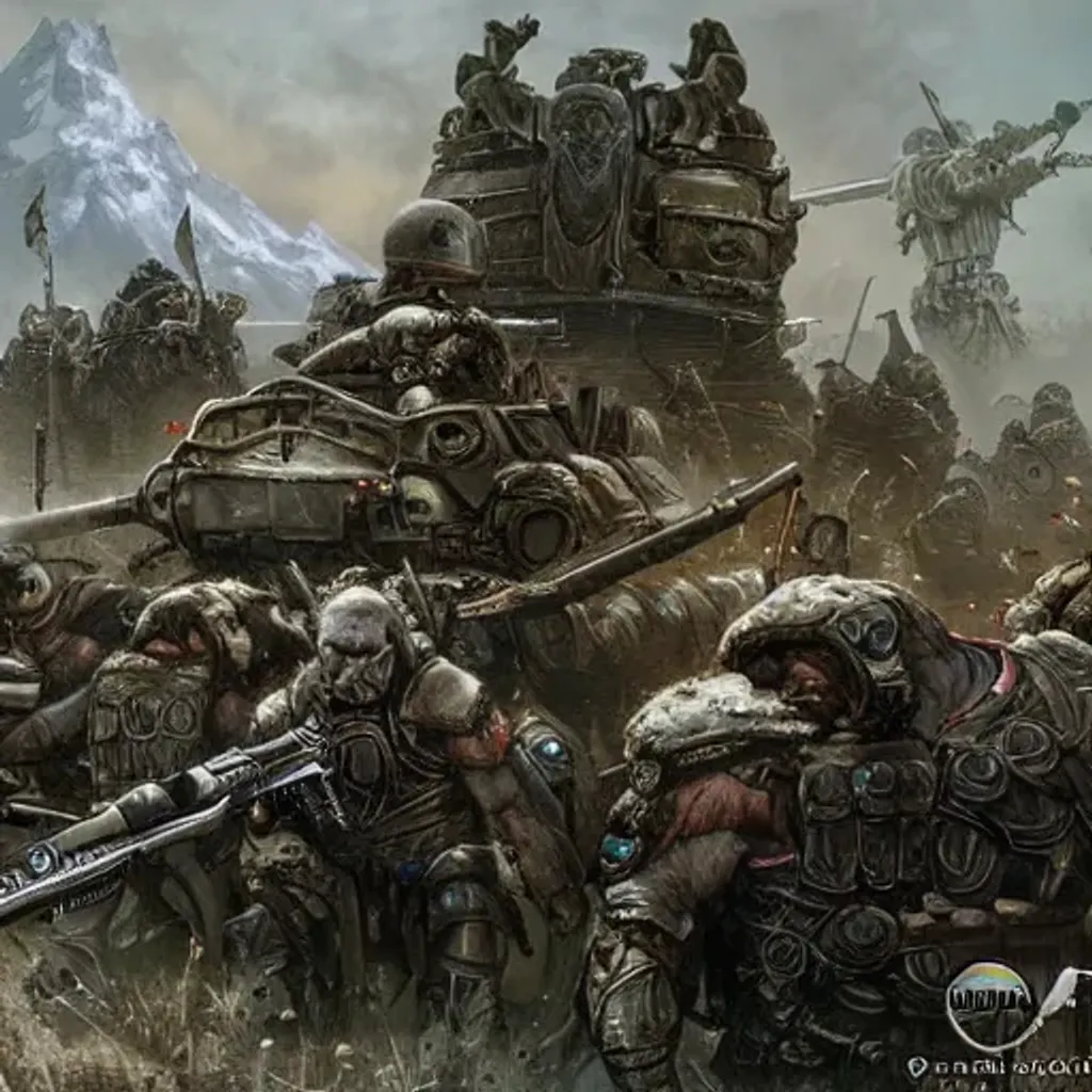 orcs and trolls operating dieselpunk artillery, Bakh... | OpenArt