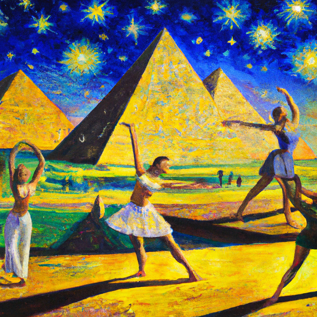 ballerinas dancing on top of the pyramids in Ancient... | OpenArt