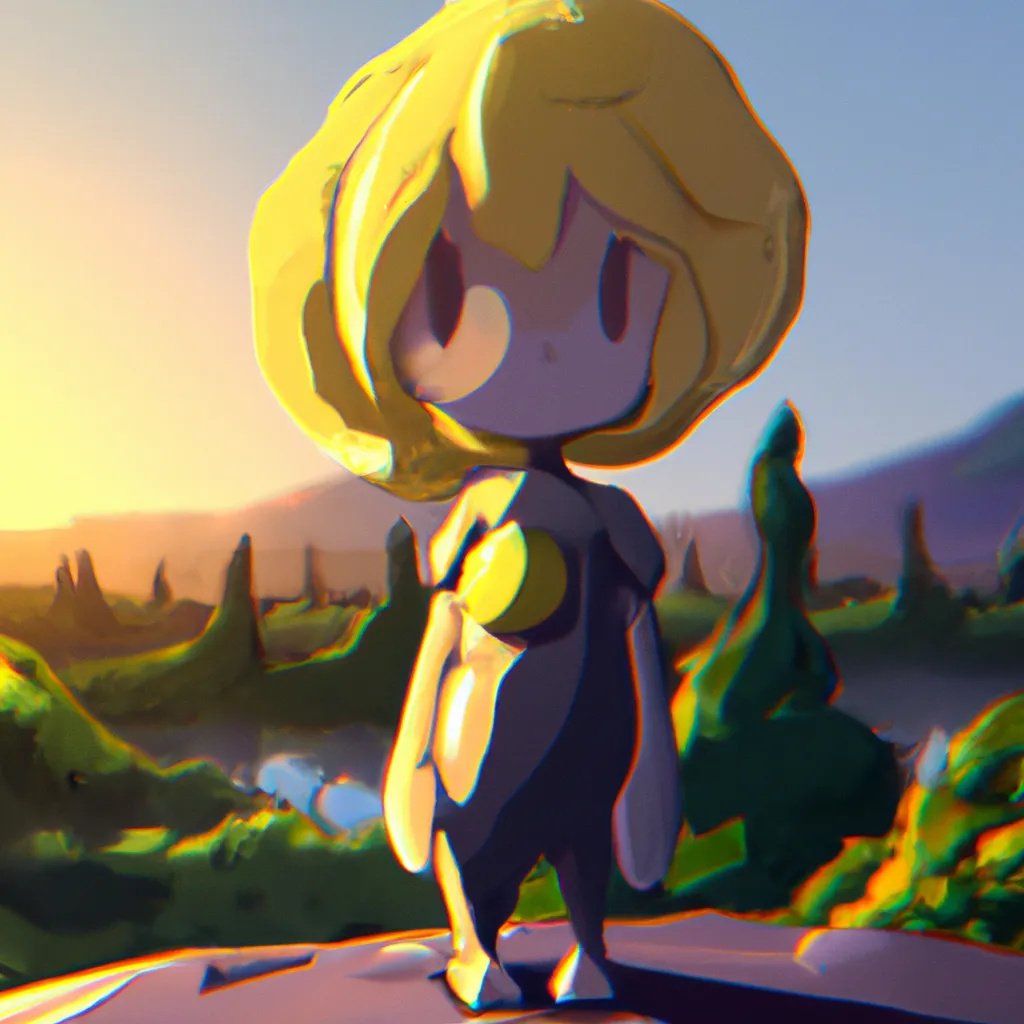 A chibi lemon headed character in a beautiful landsc... | OpenArt
