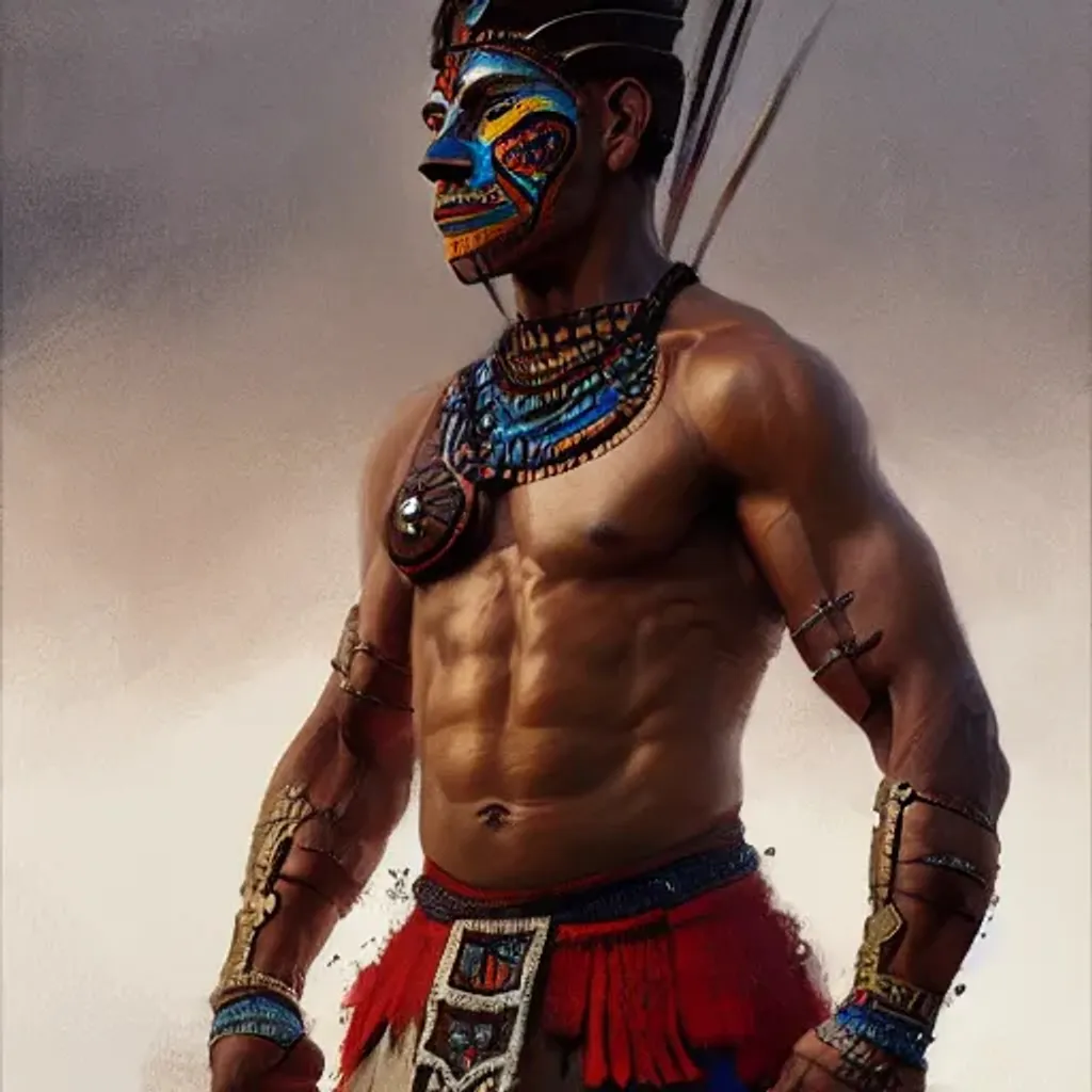an aztec warrior, athletic, face paint, muscular, in... | OpenArt