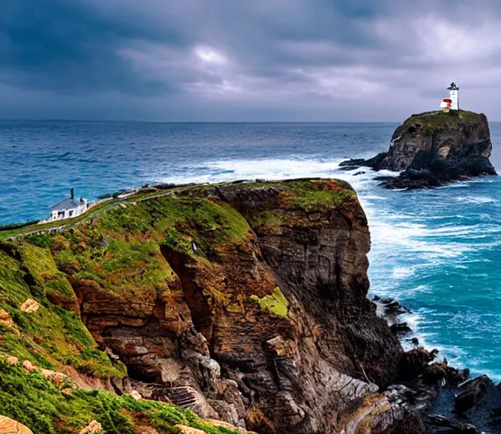 coastal ocean setting rocky cliffs, foaming waves, b... | OpenArt