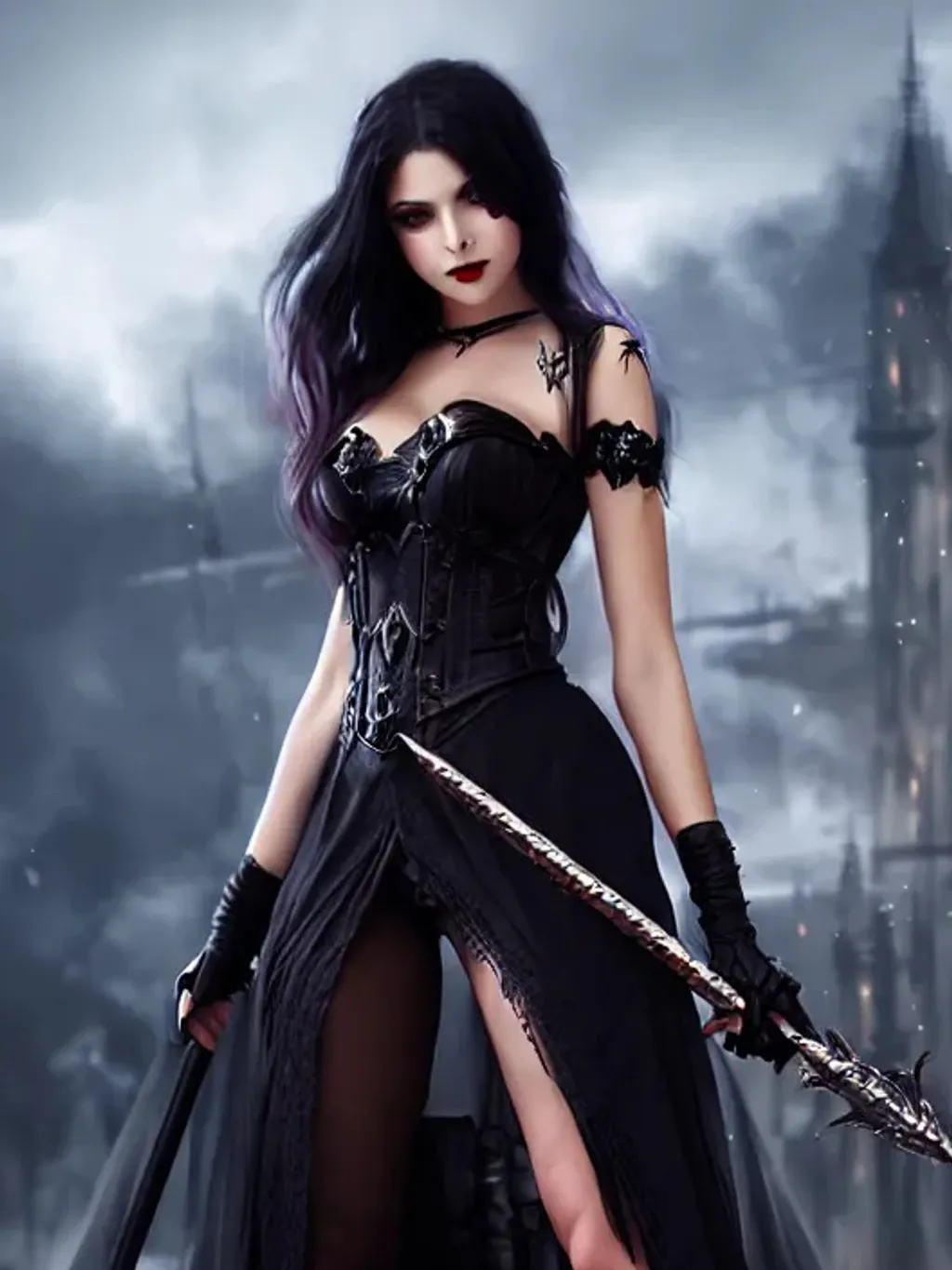 Dark Gothic princess in hot defiant outfit painting...