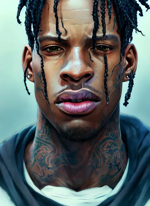 Closeup face portrait of a {Travis Scott the rapper}... | OpenArt