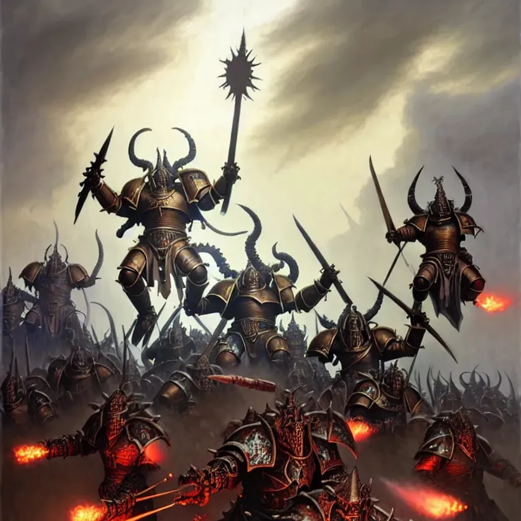 Powerful tall heavy armored demons marching forward... | OpenArt