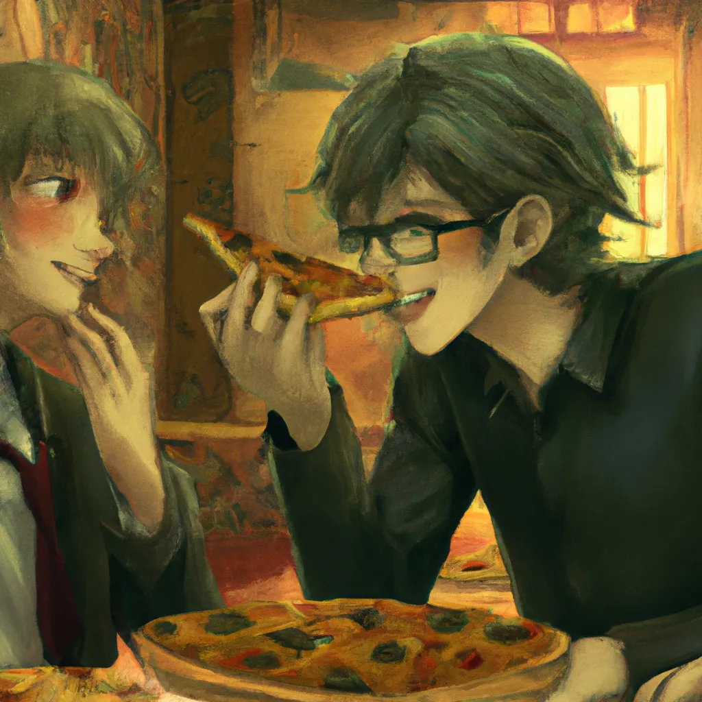 an anime portrait of two young men feeding each othe... | OpenArt
