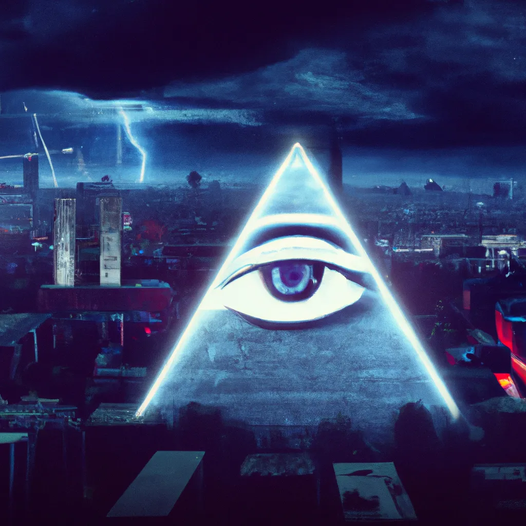 hyper realistic, Illuminati evil pyramid eye city ni...