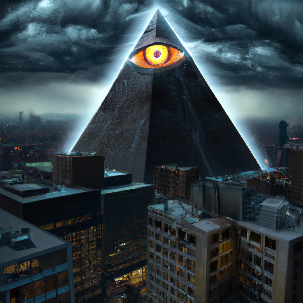 hyper realistic, Illuminati evil pyramid eye city ni... | OpenArt