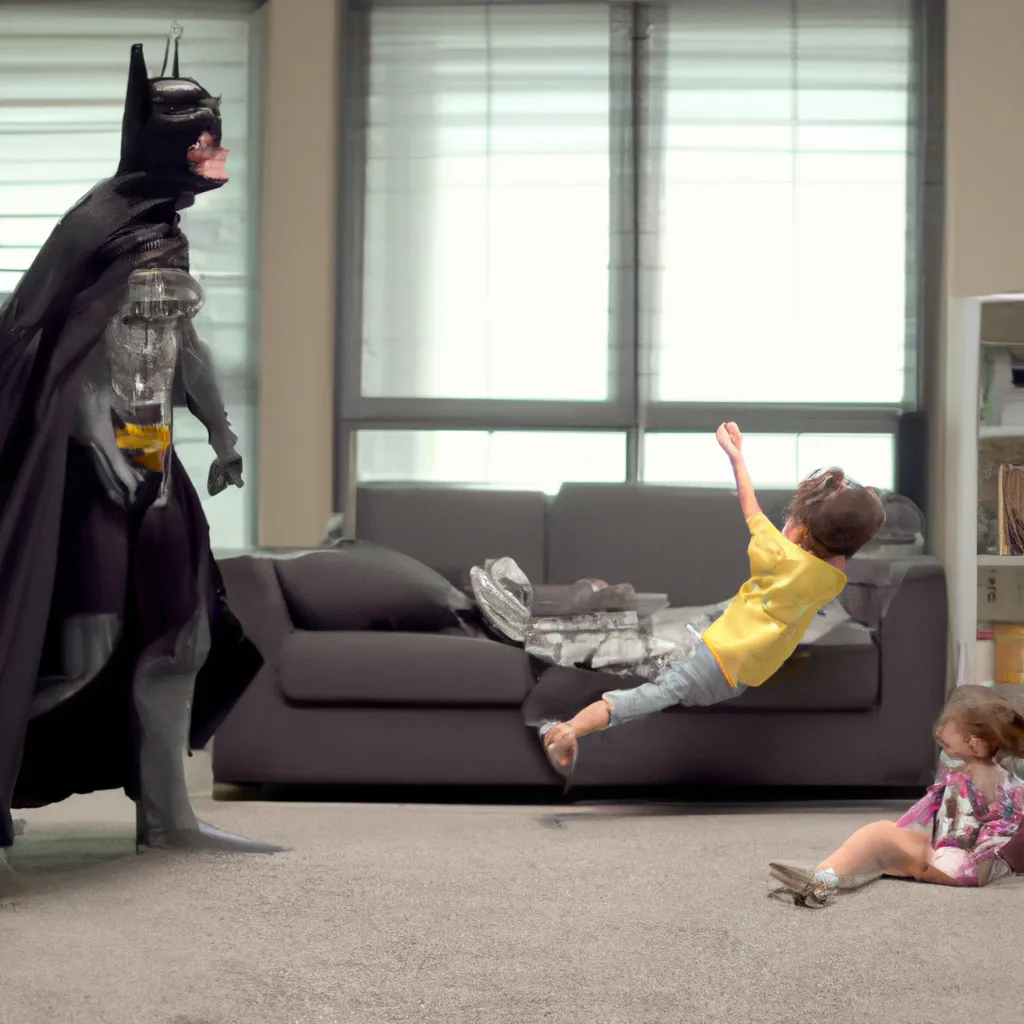 A photograph of Batman throwing a child across the r... | OpenArt