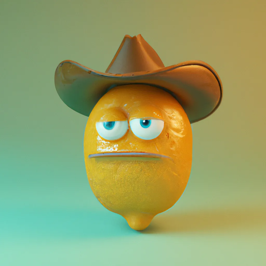 Lemon with a cowboy hat, close-up, very cute, emoji,...