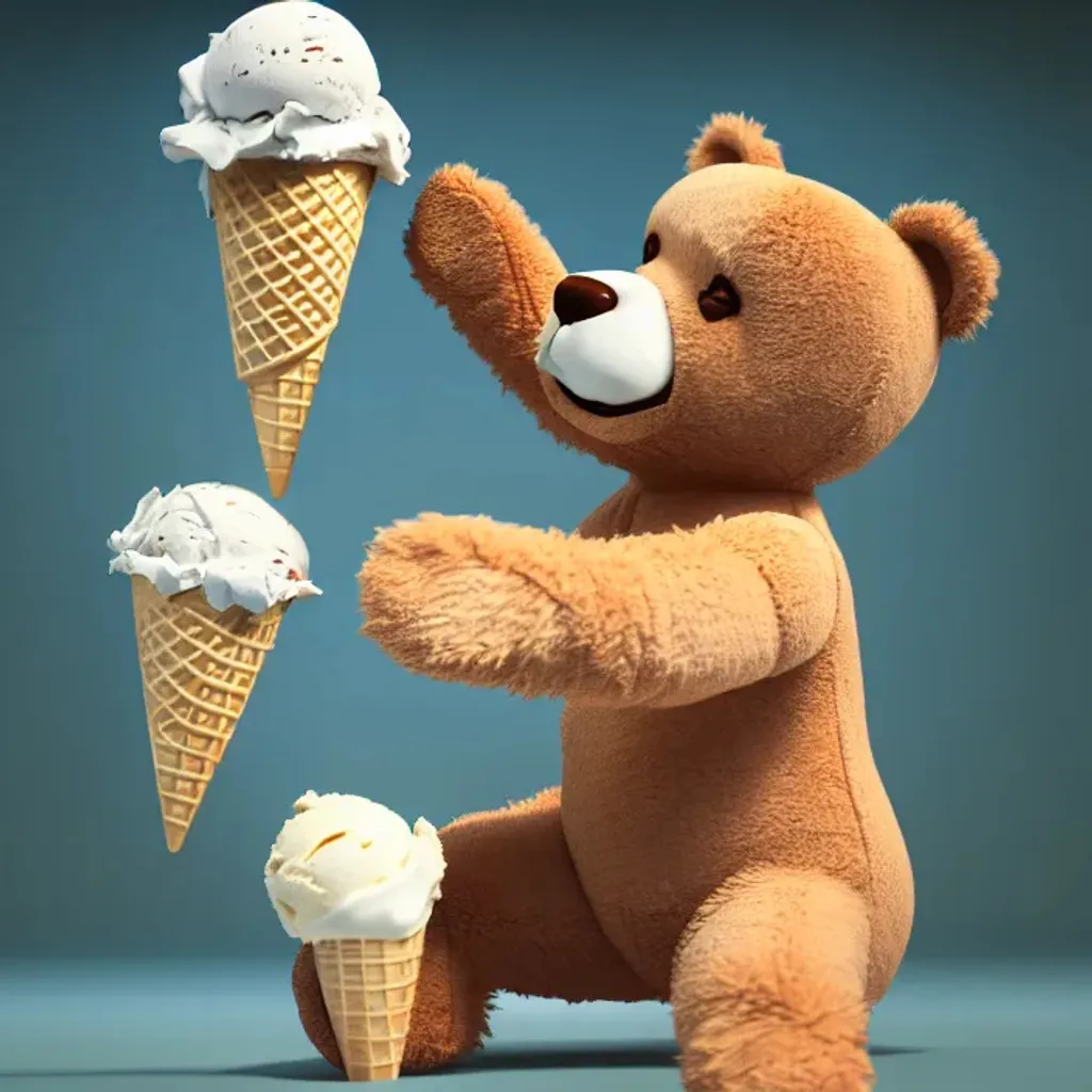 A teddy bear holding a ice cream cone 3D render by w... | OpenArt