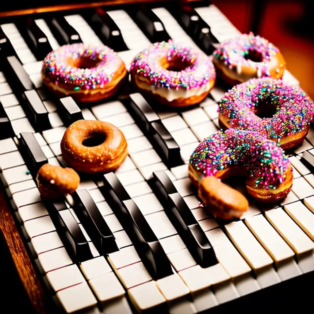 Doughnuts with sprinkles on synthesizers in the morn... | OpenArt