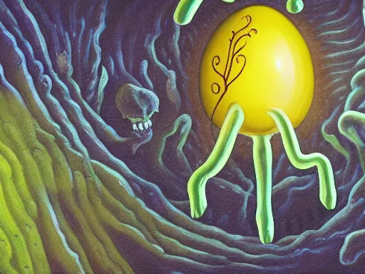 a realistic horror painting of space cavern; a yello... | OpenArt