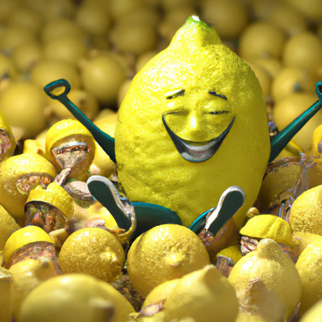 3-D, Photo-Realistic, Laughing Giant Lemon surround... | OpenArt