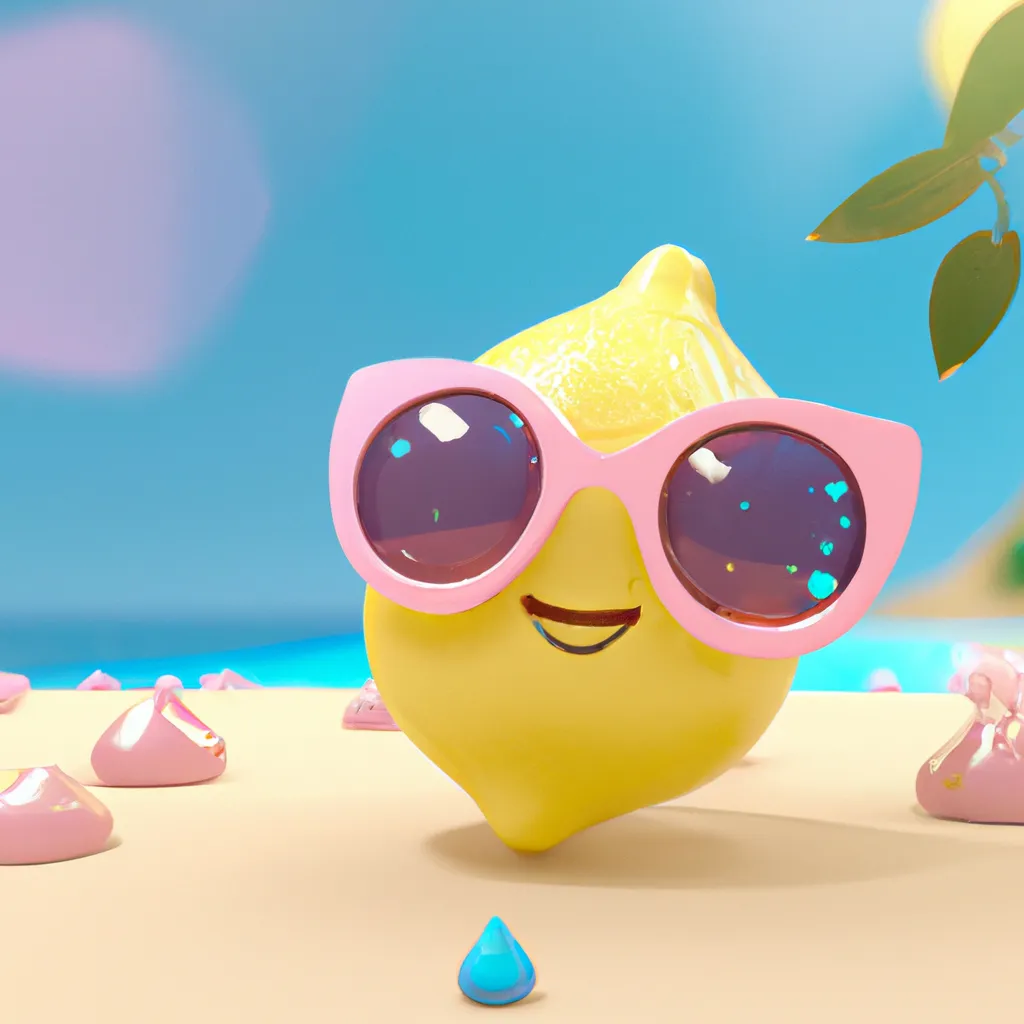 a 3d render of a lemon relaxing on the beach eating... | OpenArt