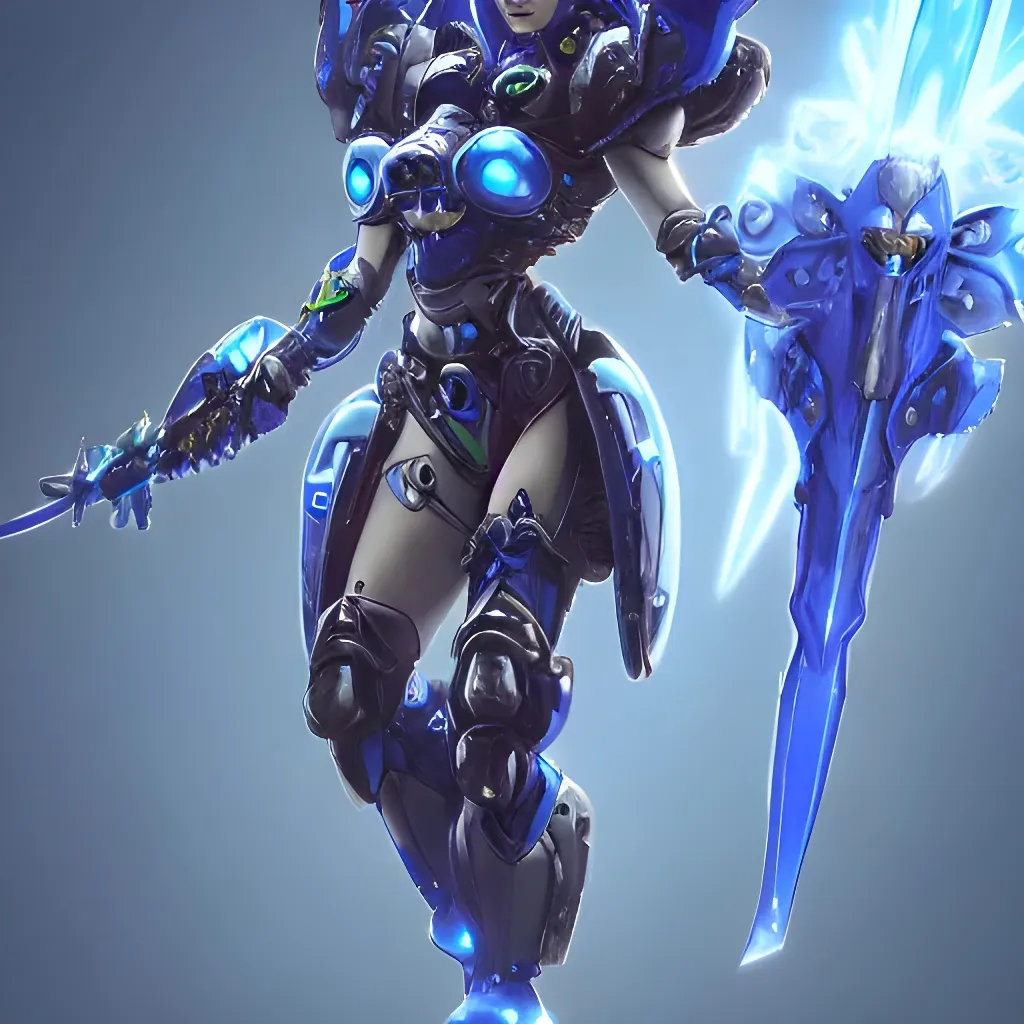 an absurdly beautiful female azure mech warrior by M... | OpenArt