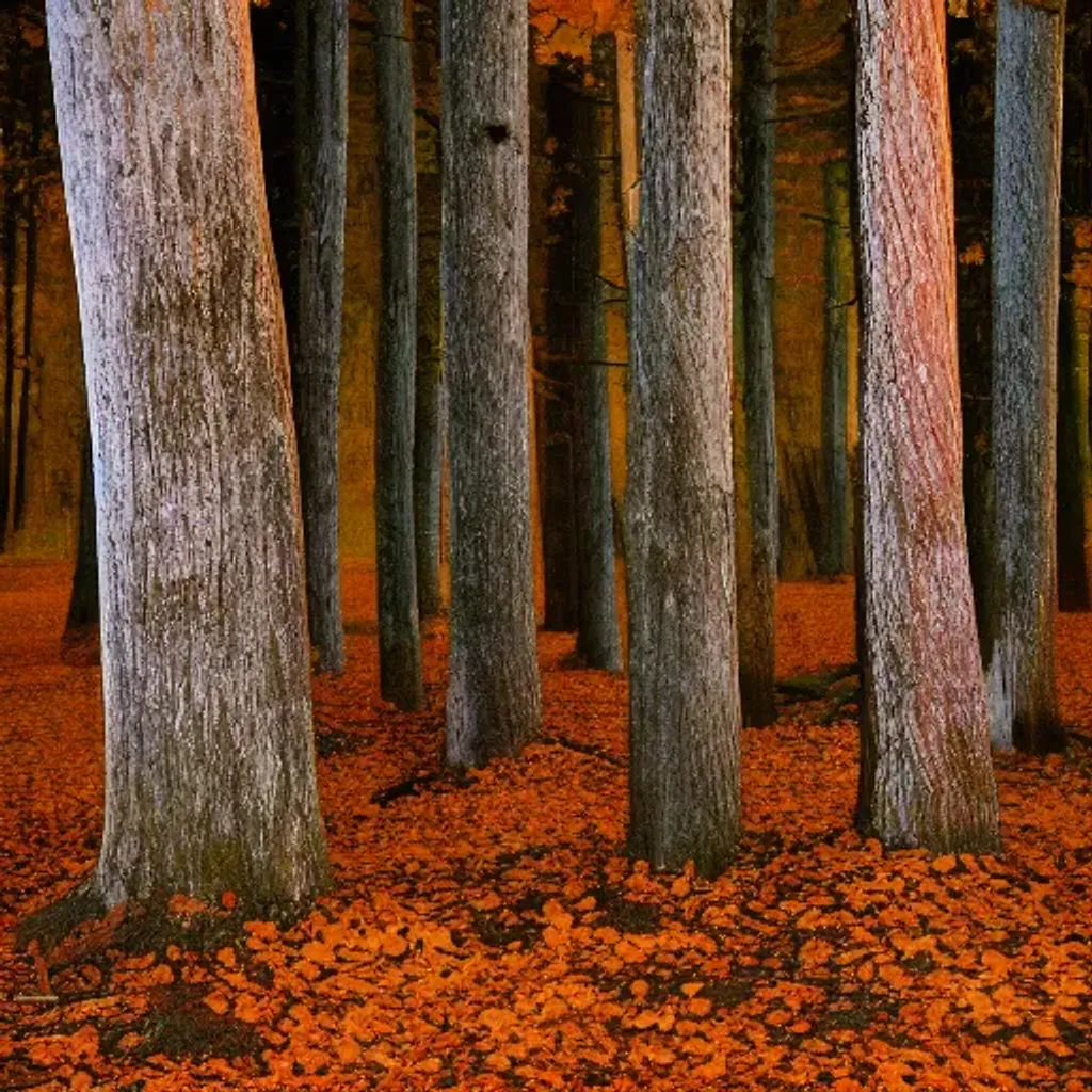dead trees in autumn forest at night, liminal space | OpenArt