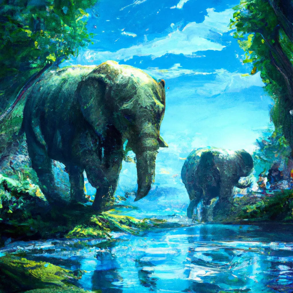Elephants bathing in the river on alien planet with... | OpenArt