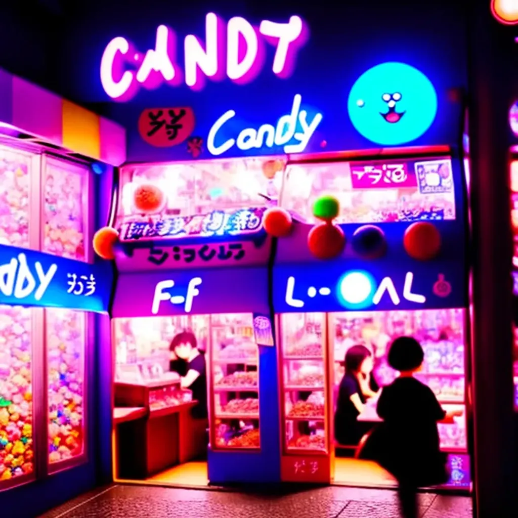 Lo-Fi Candy Bar, Anime, Tokyo cafe arcade at night t... | OpenArt