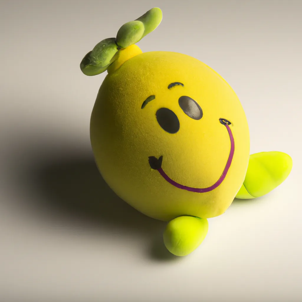 A happy, baby lemon plush toy. Studio lighting. | OpenArt