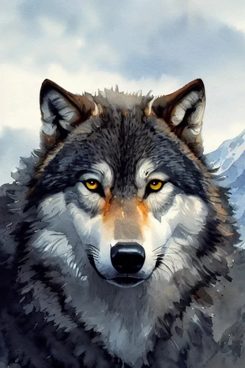 Wolf Face, Portrait, Greg Rutkowski, Mountainous Lan...