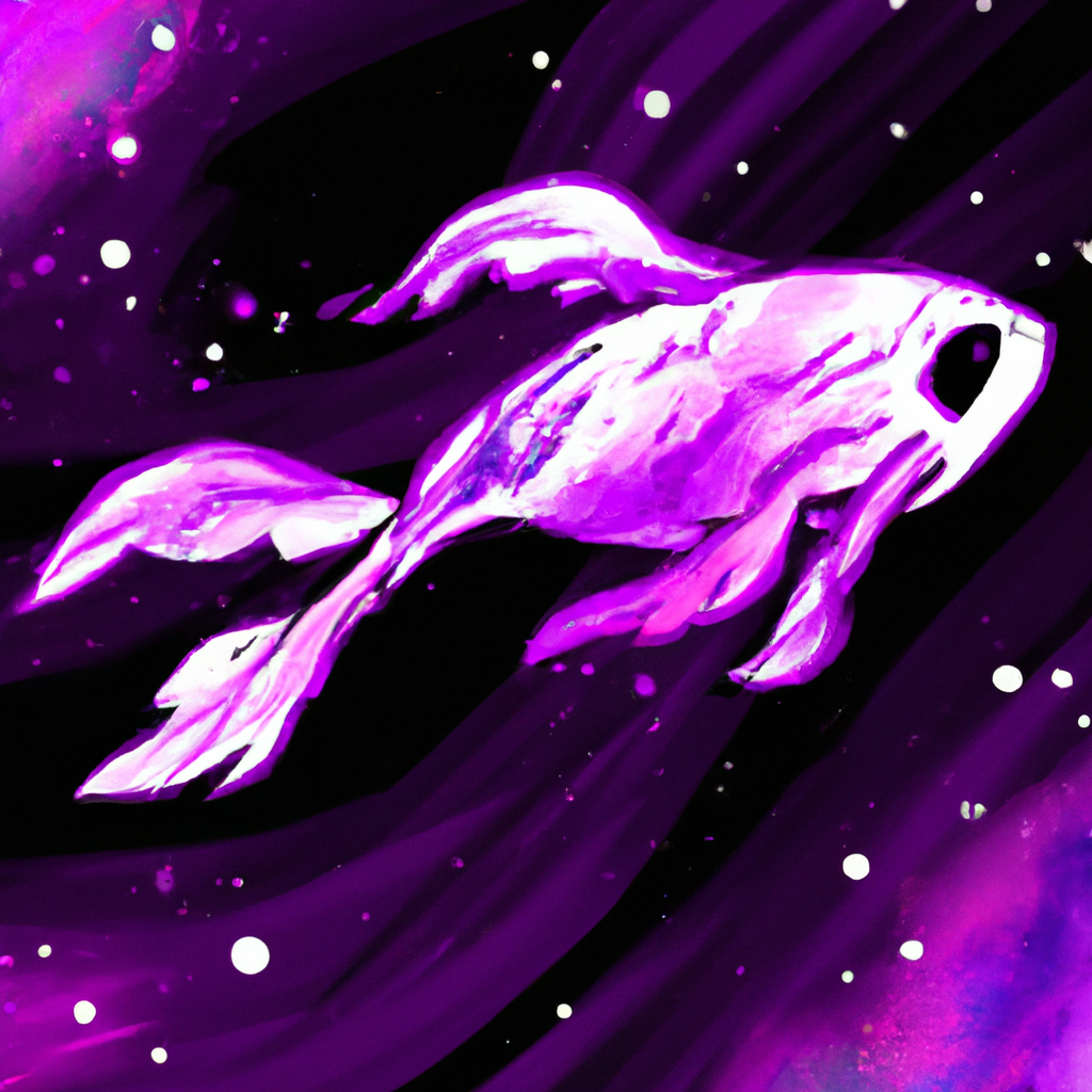 cosmic purple fish flying through space