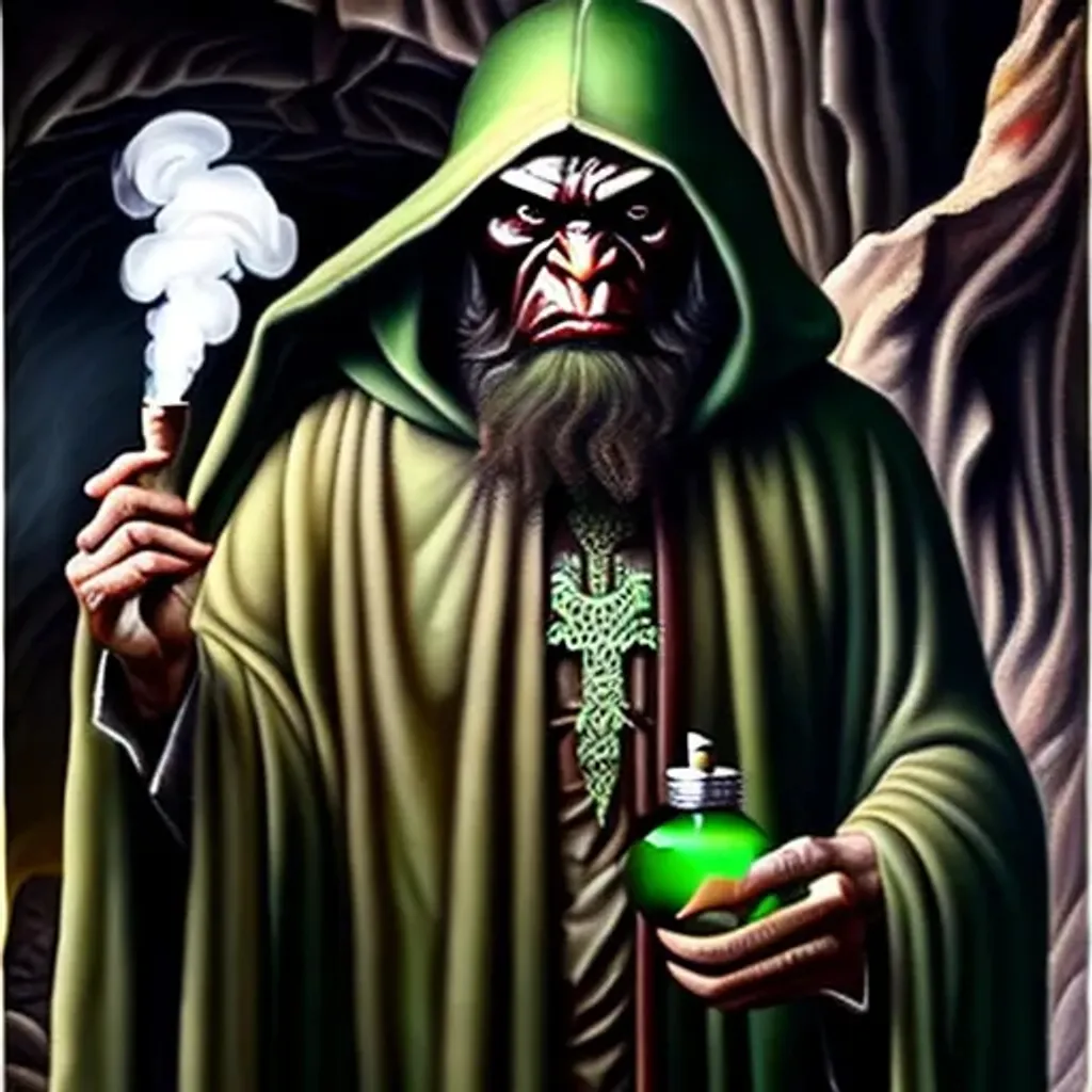 An orc with very dark-green wrinkled skin wearing a... | OpenArt