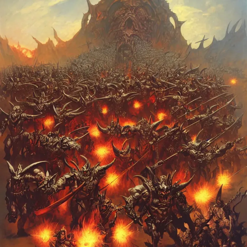 Demonic heavy armed and armored orc infantry marchin... | OpenArt