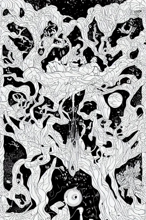 minimalist line vector art of a weird dream by James...